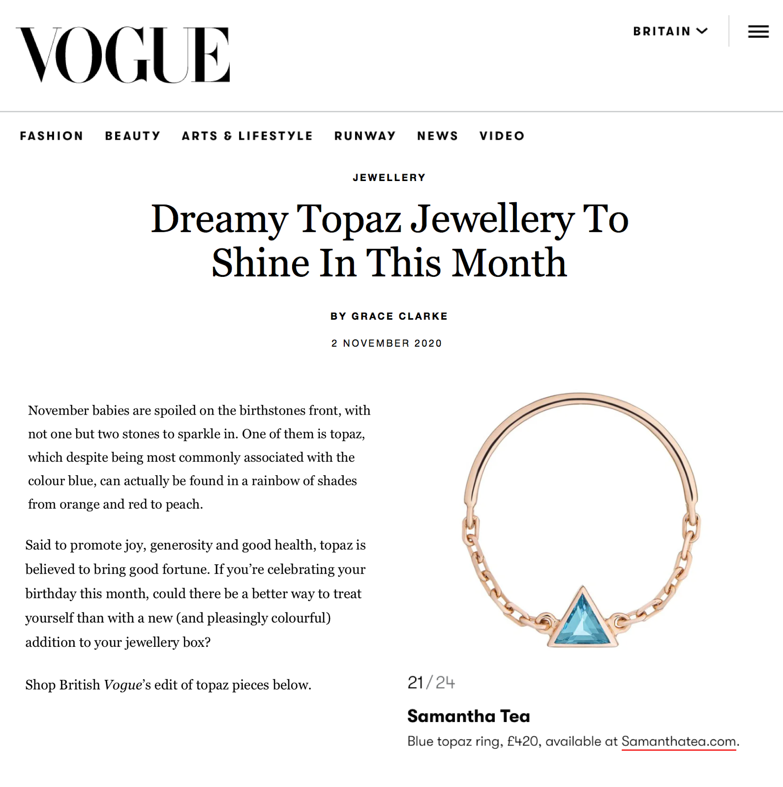 FEATURED IN BRITISH VOGUE – SAMANTHA TEA